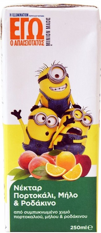 Χυμός KIDS VALLEY Minions νέκταρ πορτοκάλι-μήλο-ροδάκινο 250ml