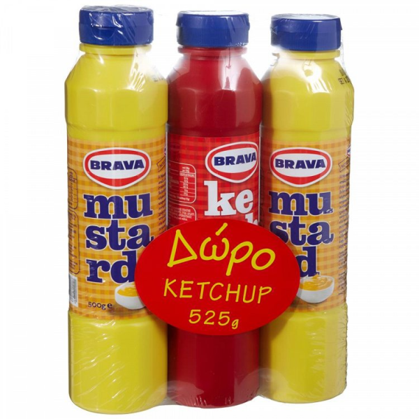 Mουστάρδα BRAVA dispenser 2x500gr (δώρο κέτσαπ dispenser 525gr)