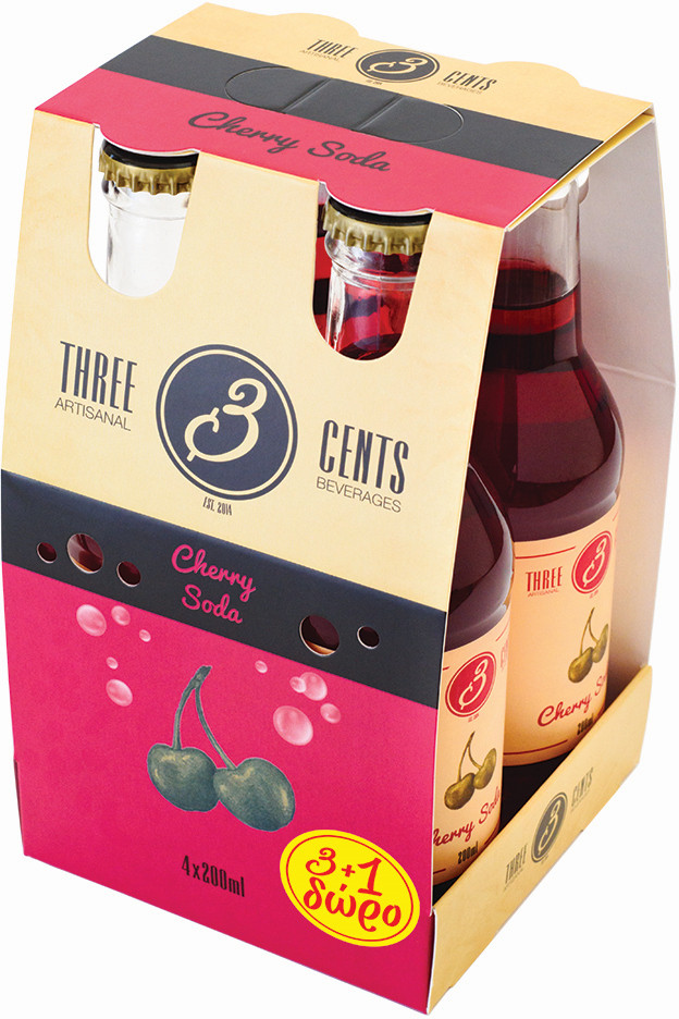 Σόδα THREE CENTS cherry 4x200ml (3+1 δώρο)