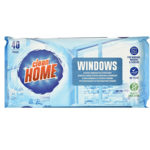 Υγρά Μαντηλάκια CLEAN HOME καθαρισμού τζαμιών 40τμχ