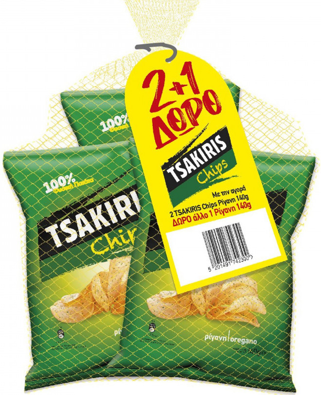 Πατατάκια TSAKIRIS με ρίγανη 3x140gr (2+1 δώρο)