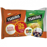 Πατατάκια TSAKIRIS αλάτι & ρίγανη 2x140gr (το 2ο -50%)