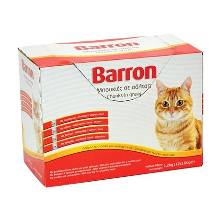 Γατοτροφή BARRON μπουκιές σε σάλτσα 4 γεύσεις 12x100gr