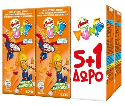 Χυμός AMITA Fun orange 6x250ml (5+1 δώρο)