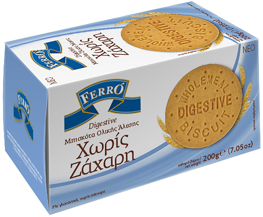 Μπισκότα FERRO Digestive ολικής άλεσης χωρίς ζάχαρη 200gr
